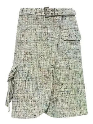 GANNI Tweed Mini Skirt With Belt - Neutrals