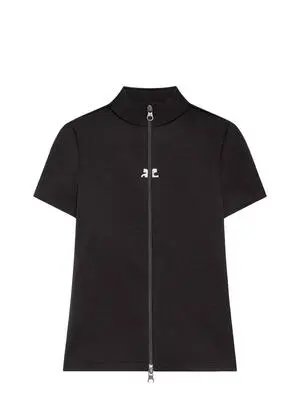COURREGES Zip-up Short-sleeve Top - Black