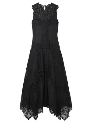 Ulla Johnson Arlette Asymmetric Guipure Lace-trimmed Linen Midi Dress - Black