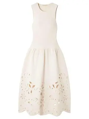 Ulla Johnson Ribbed-knit And Broderie Anglaise Jersey Midi Dress - Cream