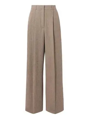 Loro Piana Kurt Pleated Linen Wide-leg Pants - Brown