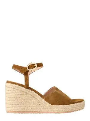 GIANVITO ROSSI 90 Suede Espadrille Wedge Sandals - Brown