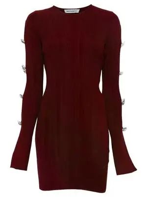 Mach & Mach Bow-embellished Ribbed Dress - Red
