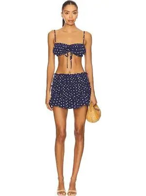 MORE TO COME Mandy Mini Skirt Set - Navy Polka Dot
