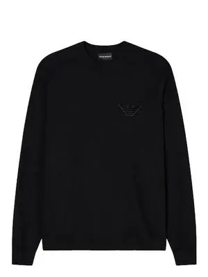 Emporio Armani Plain-knit Virgin Wool Jumper With Eagle Patch - Black