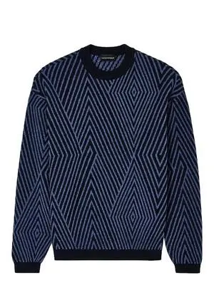 Emporio Armani Virgin Wool-blend Jumper With Op-art Jacquard - Blue