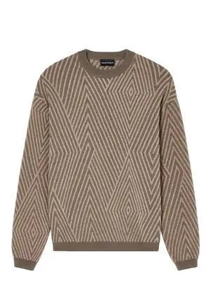 Emporio Armani Virgin Wool-blend Jumper With Op-art Jacquard - Natural