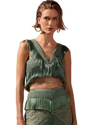 PatBO Samba Fringe Top - Green