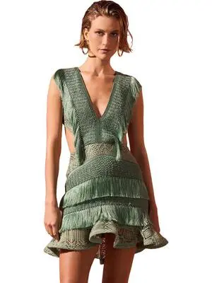 PatBO Samba Fringe Mini Dress - Green
