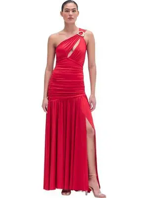 PatBO Dune Jersey One Shoulder Gown - Red