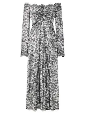 PACO RABANNE Off-The-Shoulder Metallic Stretch-Lace Midi Dress