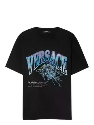Versace La Medusa Crystal-embellished Varsity T-shirt - Black
