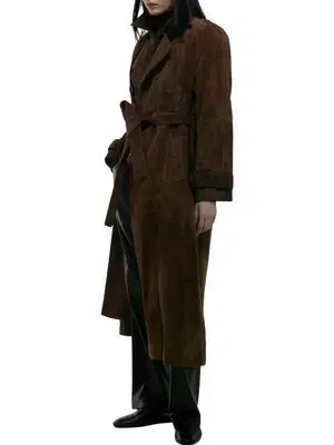 DUCIE Corrin Suede Trench Coat - Brown