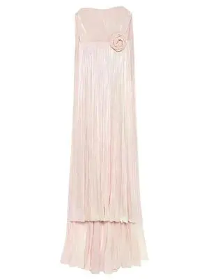 NISSA Pleated Floral-embellished Maxi Dress - Pink