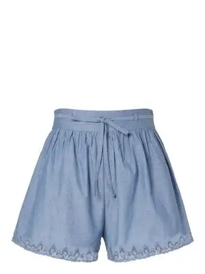 Ulla Johnson Elowen Lace-trimmed Cotton Shorts - Blue