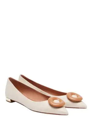 AQUAZZURA Hoop Leather-trimmed Ballet Flats - Beige