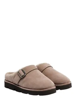 Brunello Cucinelli Monili Suede Slippers - Beige