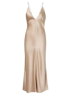 LESET Barb Satin Slip Dress - Beige