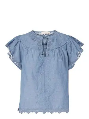 Ulla Johnson Effie Lace-trimmed Cotton Top - Blue