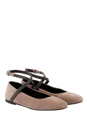 Brunello Cucinelli Monili Suede Ballerina Flats - Brown
