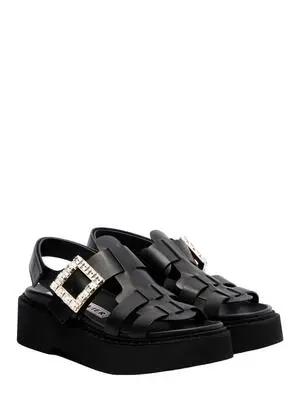 ROGER VIVIER Viv' Rangers Leather Platform Sandals - Black