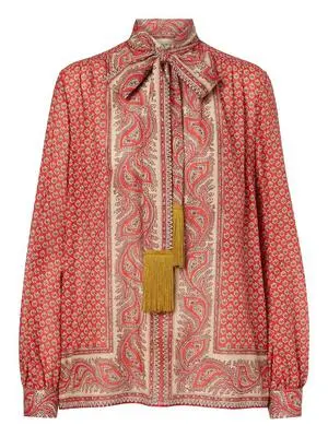 Valentino Garavani Printed Tie-neck Cotton Blouse - Multicoloured
