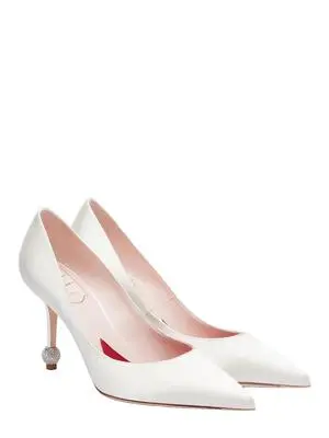 ROGER VIVIER Jewel 85 Embellished Satin Pumps - White