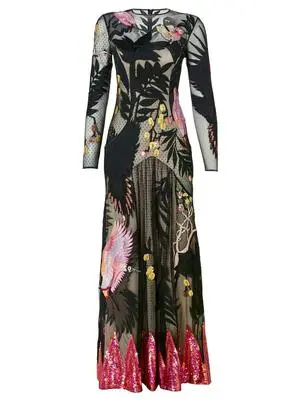 TEMPERLEY LONDON Embroidered Sequin-hem Dress - Black