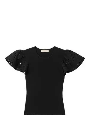 Ulla Johnson Edith Embroidered Ribbed-knit Top - Black