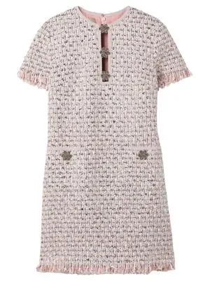 Valentino Garavani Embellished Frayed Metallic Tweed Mini Dress - Pink