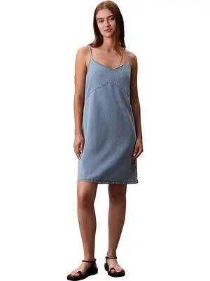 Calvin Klein Denim Strappy Mini Dress - Light Rain