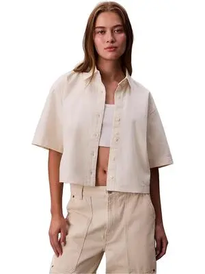 Calvin Klein Denim Cropped Relaxed Shirt - Chalk White