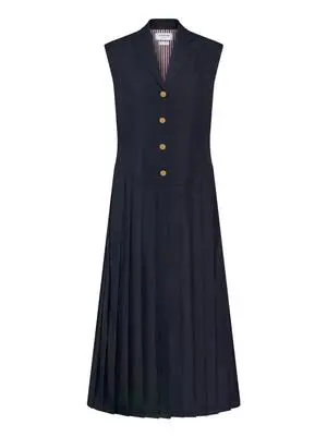Thom Browne Sleeveless Pleated Dress - Blue