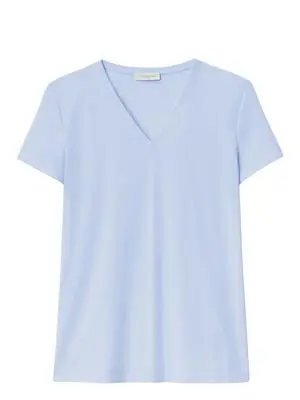 Lafayette 148 New York Cotton Jersey V-neck T-shirt - Skyline Blue