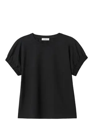 Lafayette 148 New York Cotton Jersey Short Sleeve Top - Black