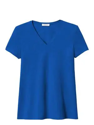 Lafayette 148 New York Cotton Jersey V-neck T-shirt - Galaxy Blue