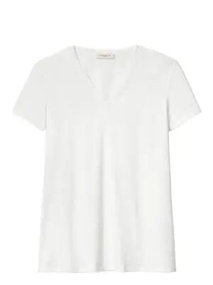 Lafayette 148 New York Cotton Jersey V-neck T-shirt - White