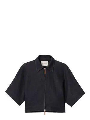 Lafayette 148 New York Cotton-linen Twill Cropped Jacket - Navy