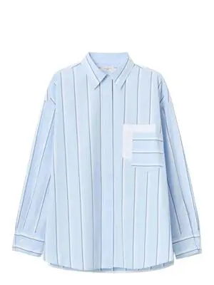Lafayette 148 New York Striped Cotton Oversized Shirt - Oxford Blue Multi