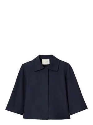 Lafayette 148 New York Stretch Cotton Cropped Shirt Jacket - Blue Ink