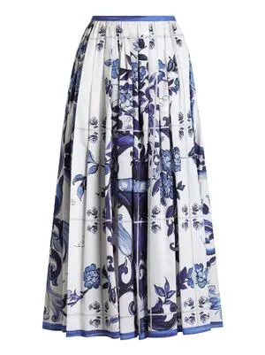 Dolce & Gabbana Majolica Long Cotton Satin Skirt - Print