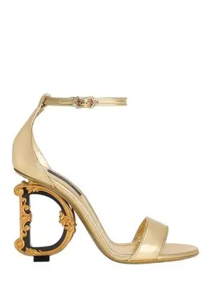 Dolce & Gabbana Nappa Mordore Sandals With Baroque Dg Heel - Gold