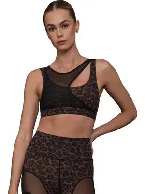 Carbon38 Mesh Overlay Bra In Melt Leopard Print