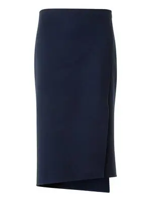 Akris Asymmetric Trapezoid Wool Flannel Midi Skirt - Navy
