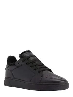 GIUSEPPE ZANOTTI Shearling Trim Leather Sneakers - Black
