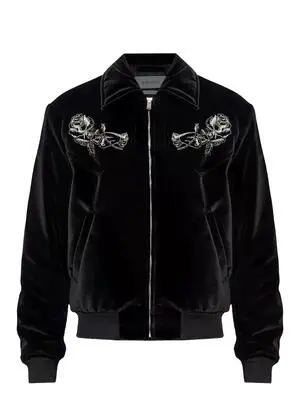 Alexander McQueen Rose-embroidered Velvet Jacket - Black