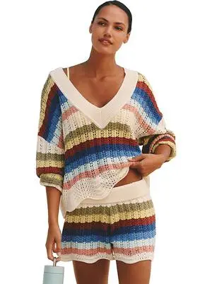 Electric & Rose Tina Crochet Sweater Shorts - Multi Stripe