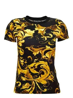 Versace Baroque-print Cotton T-shirt - Black