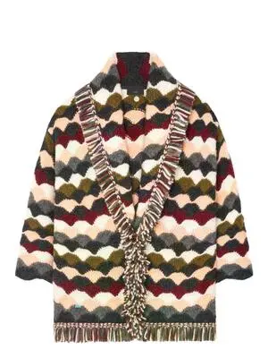 Alanui Wave Pattern Fringed Cardigan - Green