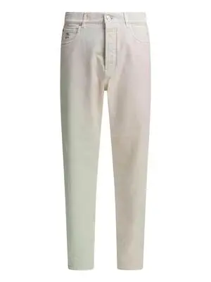 Brunello Cucinelli Logo-embroidered Cotton Trousers - White